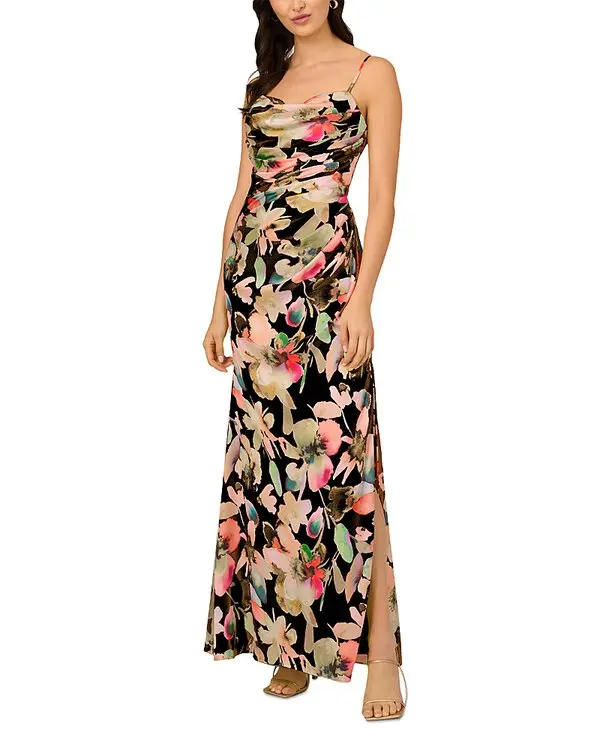 LIV FOSTER Printed Stretch Sateen Gown - Black Multi