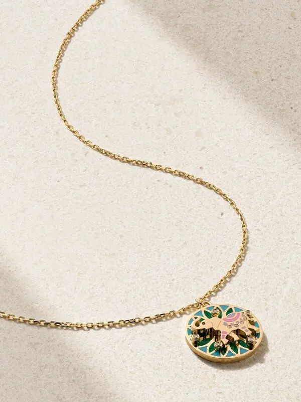 L’ATELIER NAWBAR Trunks Up Small 18-karat Gold, Diamond And Enamel Necklace