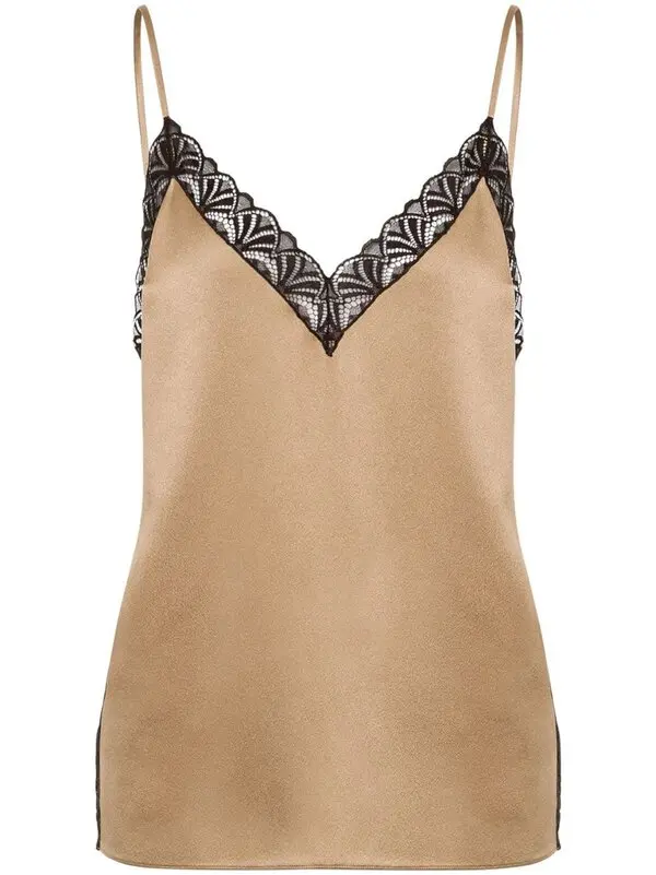 Alberta Ferretti Lace-trim Satin Blouse - Neutrals