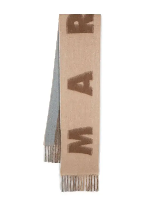 Marni Intarsia-logo Fringed Scarf - Neutrals