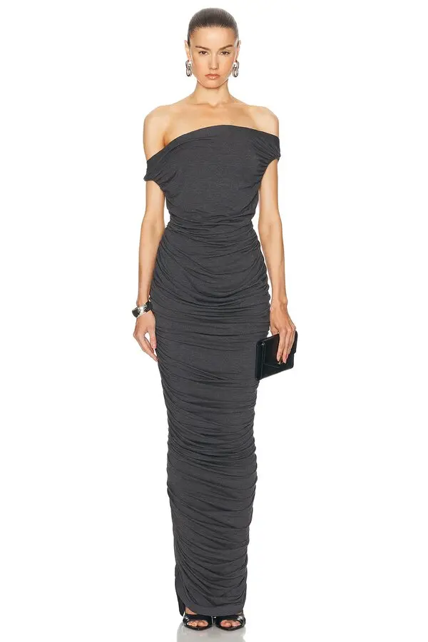 Norma Kamali Drop Shoulder Side Shirred Gown