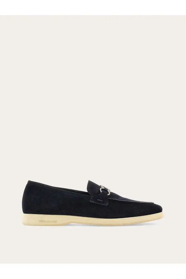 FERRAGAMO Casual Loafer With Gancini Ornament - Blue