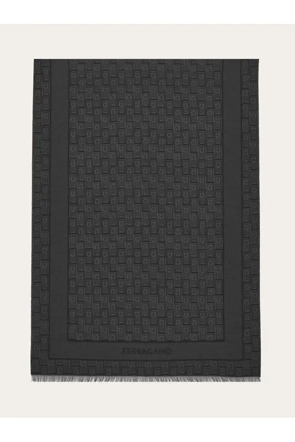 FERRAGAMO Gancini Monogram Jacquard Stole - Black