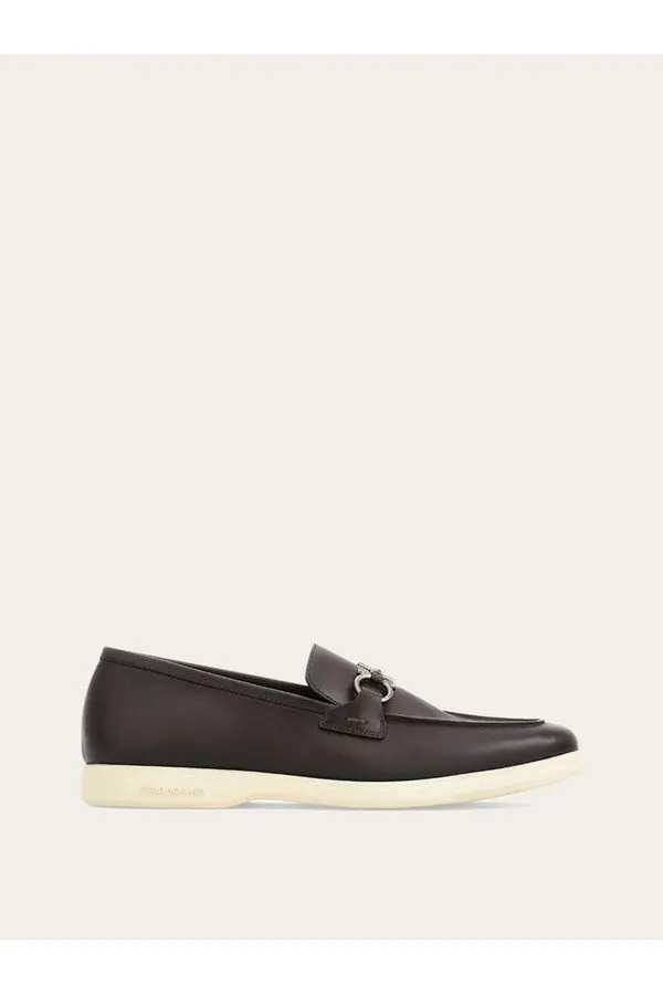 FERRAGAMO Casual Loafer With Gancini Ornament - White