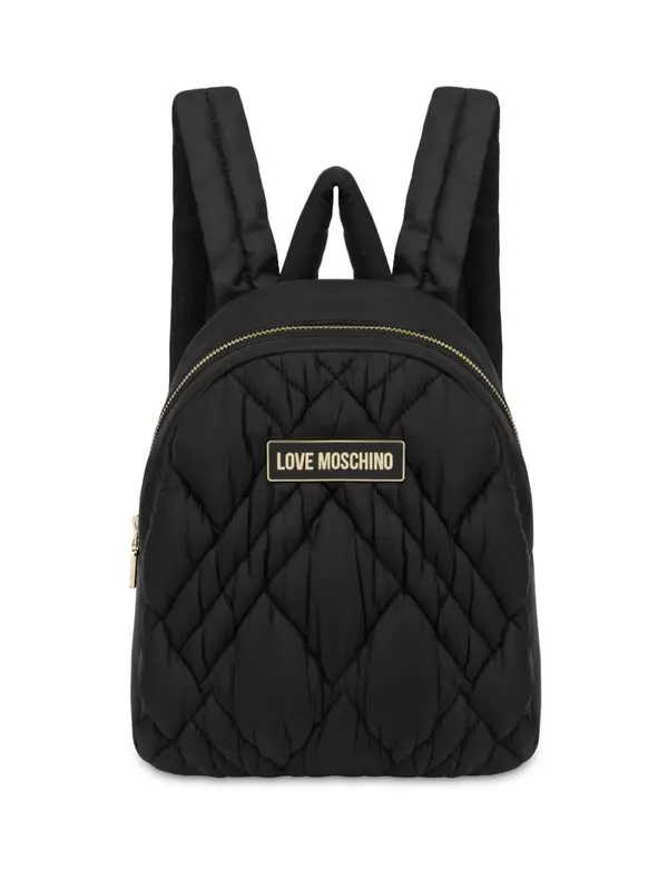 Moschino Logo Appliqué Quilted Backpack - Black | Editorialist display picture 3