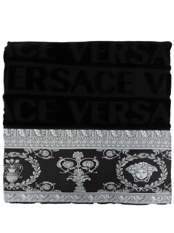Versace Barocco-print Cotton Bath Towel - Black