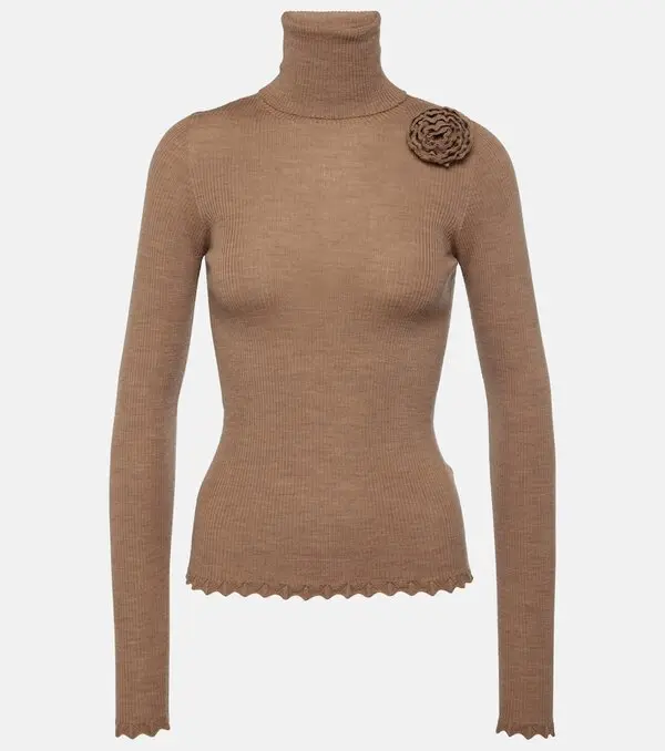 Blumarine Floral-appliqué Wool Turtleneck Sweater