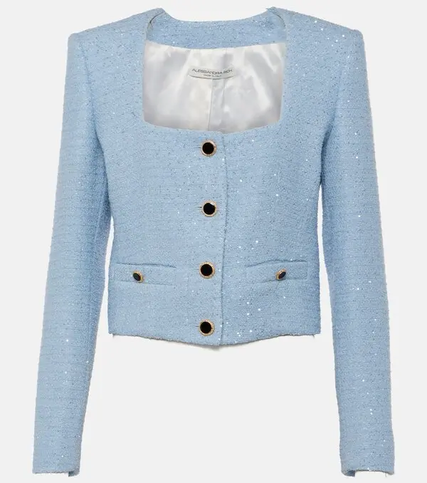 Alessandra Rich Sequined Tweed Jacket - Blue