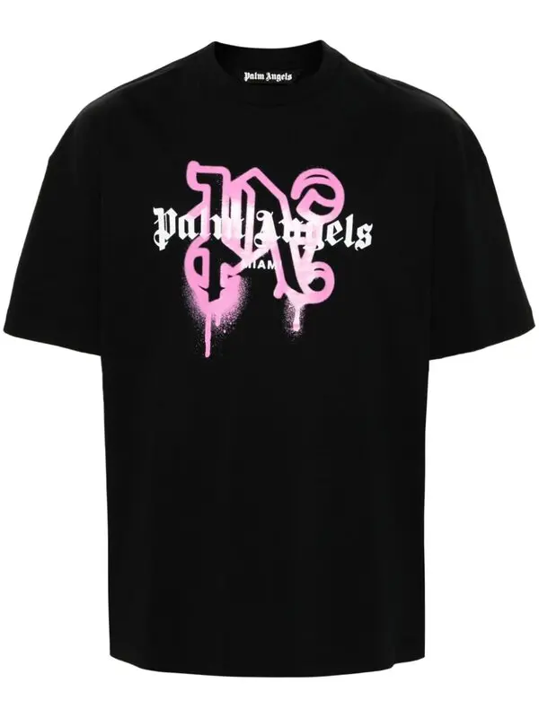 Palm Angels Miami Monogram Spray-print T-shirt - Black