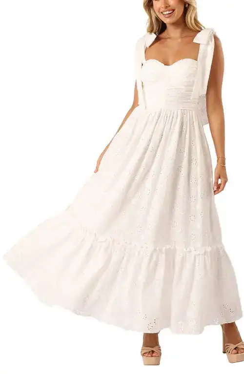 Petal & Pup Fiora Eyelet Embroidery Maxi Dress - White | Editorialist