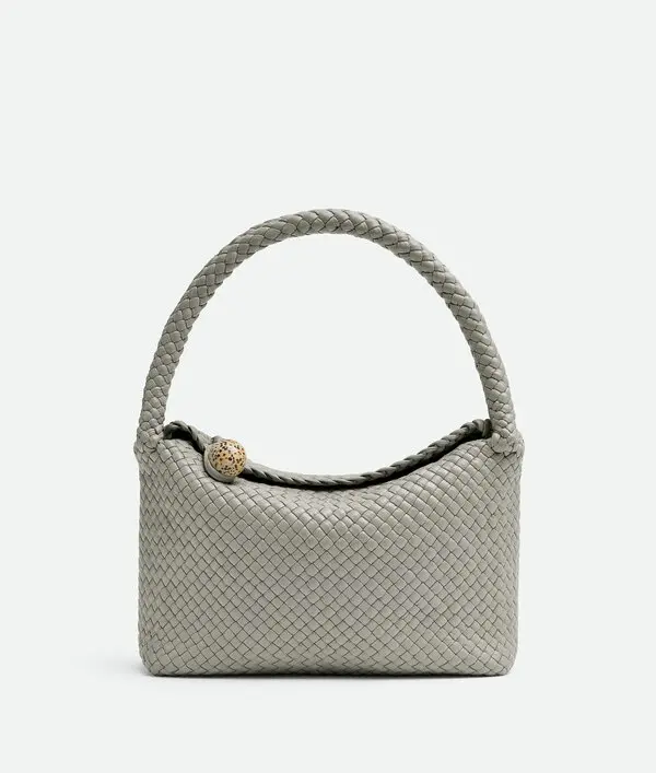 Bottega Veneta Intreccio Leather Shoulder Bag - Agate Grey/dalmata