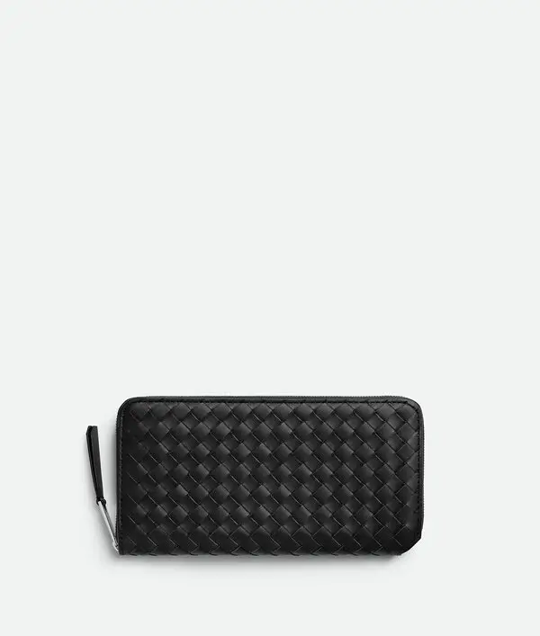 Bottega Veneta Intrecciato Piccolo Zip Around Wallet - Black
