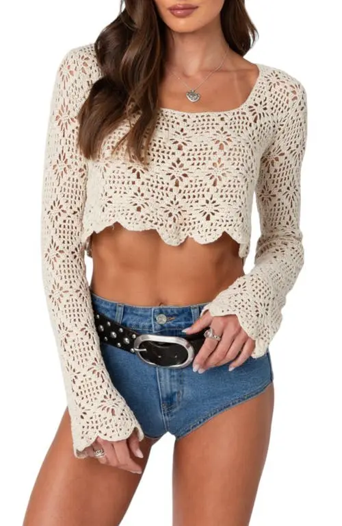 EDIKTED Tessie Long Sleeve Crochet Top