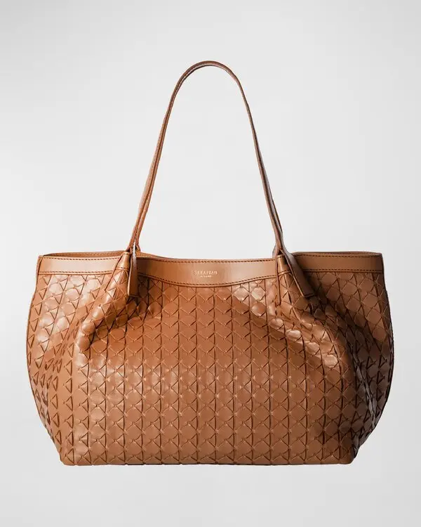 SERAPIAN Small Secret Mosaic Leather Tote Bag - Tan