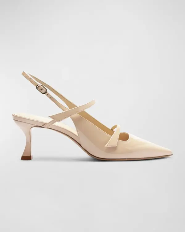 ALEXANDRE BIRMAN Tita Patent Slingback Pumps - Semolina