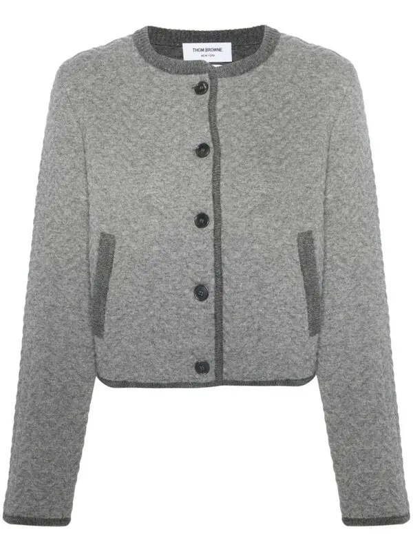 Thom Browne Herringbone 3d-knit Cardigan - Grey
