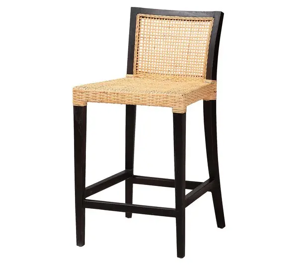 BAXTON STUDIO Bali & Pari Lingga Mahogany Wood And Rattan Cou Nter Stool