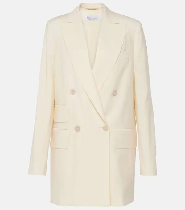 Max Mara Double-breasted Virgin Wool Blazer - White