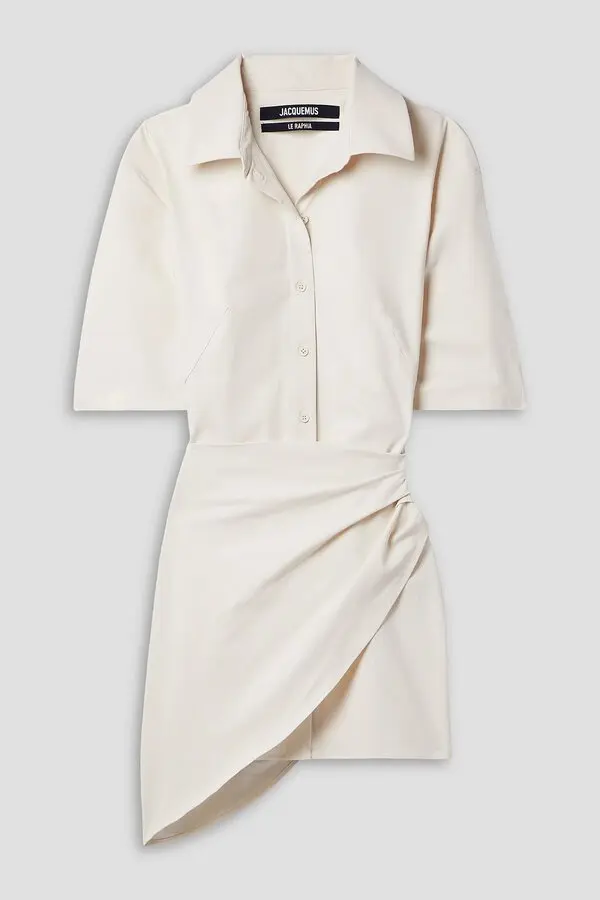 Jacquemus Cutout Draped Stretchtwill Mini Shirt Dress - Ecru