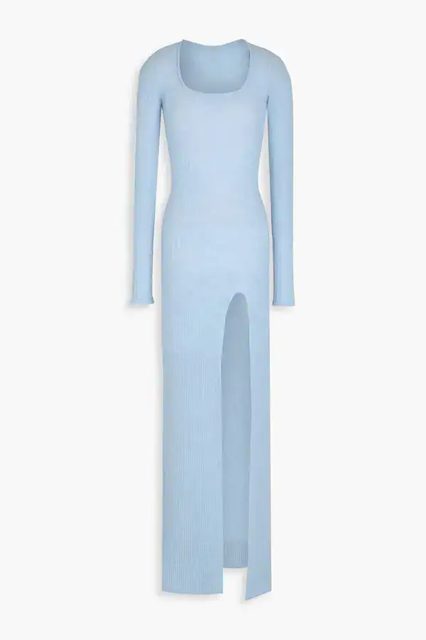 Jacquemus Dao Brushed Ribbed-Knit Maxi Dress - Sky Blue - 70% Off |  Editorialist