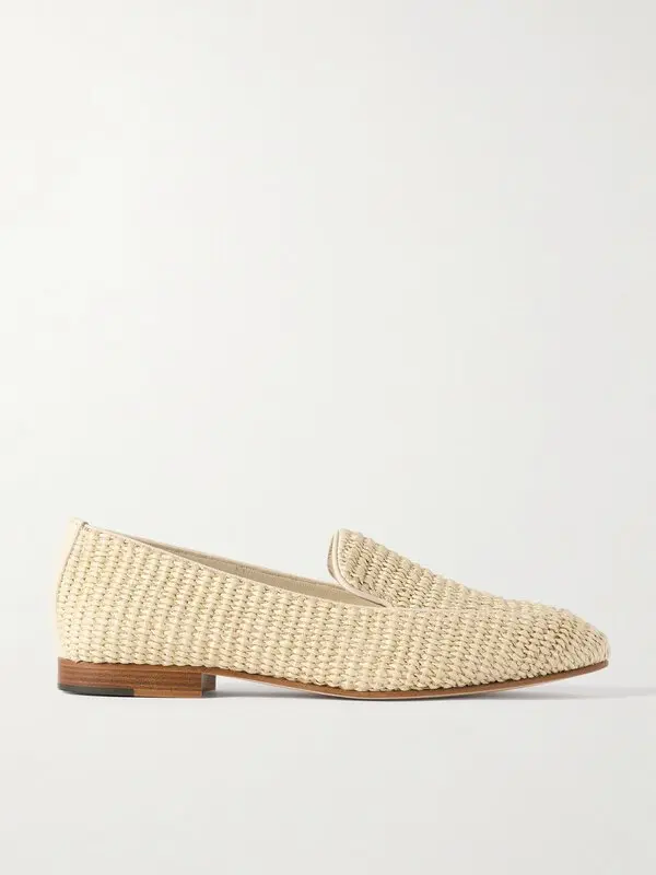 Manolo Blahnik Pitakara Raffia Loafers - Cream