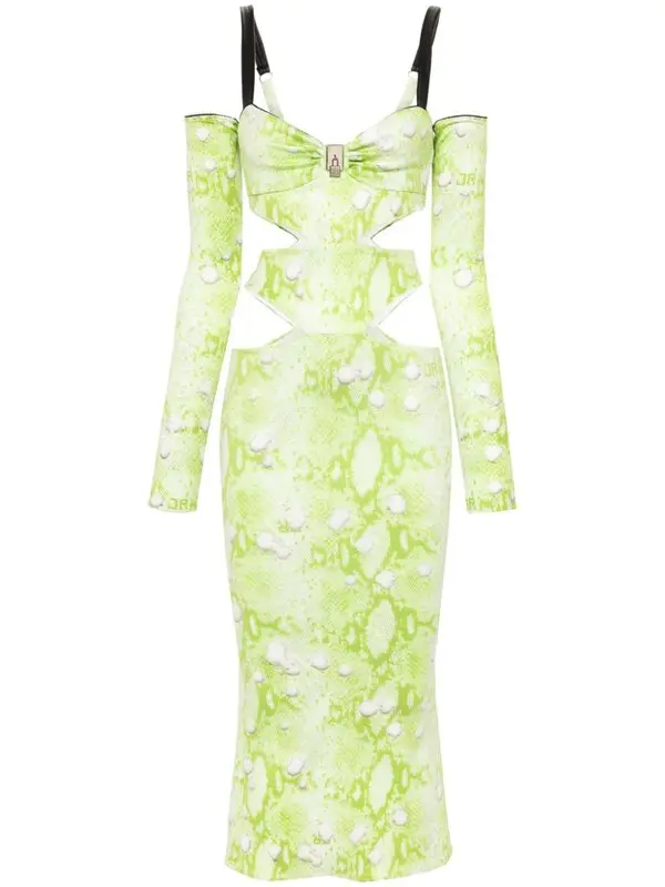 John Richmond Snakeskin-Print Midi Dress - Green | Editorialist