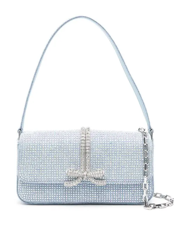 SELF-PORTRAIT Rhinestone-embellished Denim Shoulder Bag