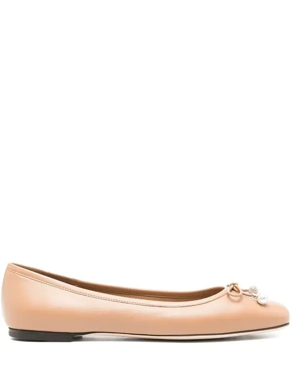 JIMMY CHOO Elme Leather Ballerina Shoes - Neutrals