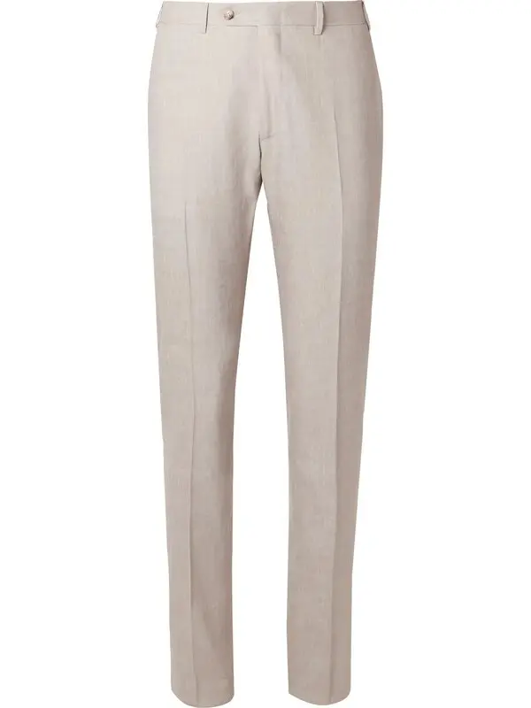Canali Kei Slim-fit Linen And Wool-blend Suit Trousers