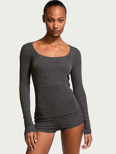 Victoria's Secret Ribbed Modal Scoop Long-sleeve Shortie Set - Grey
