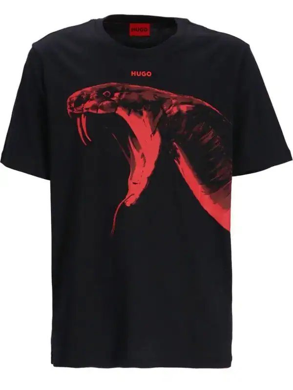 Hugo Boss Snake-Print Cotton T-Shirt - Black | Editorialist
