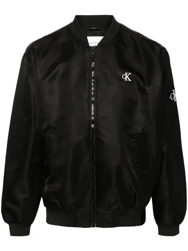 Calvin Klein Logo-Patch Zip-Up Bomber Jacket In Black - 28% Off 
