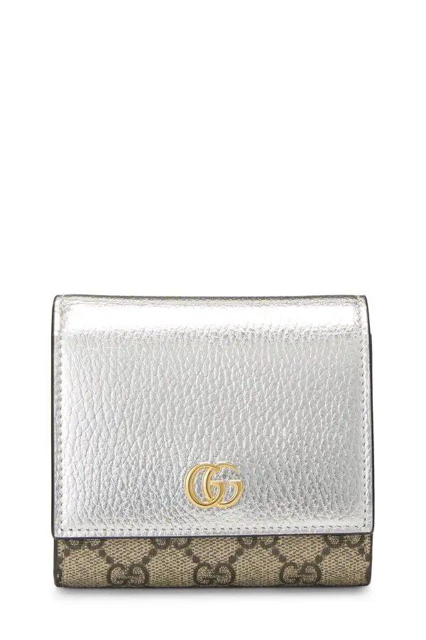 Buy Gucci Silver Leather & Original Gg Supreme Marmont Compact Wallet ...