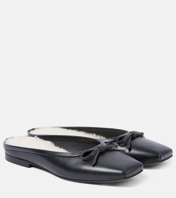 Brunello Cucinelli Monili Shearling-lined Leather Mules