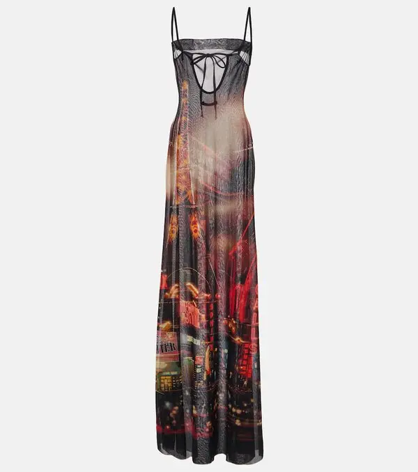 Jean Paul Gaultier Printed Mesh Slip Dress