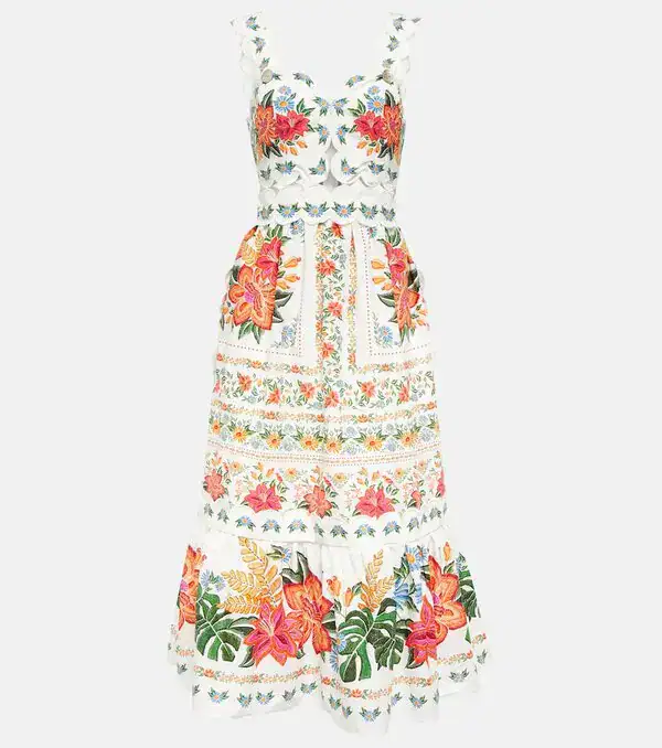 Farm Rio Floral Cotton Midi Dress In Multicoloured - 20% Off