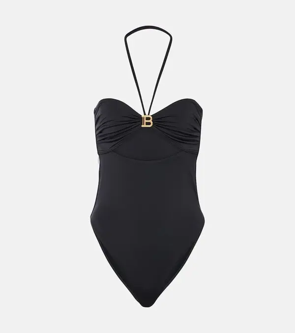 Balmain Draped Bandeau One-piece Swimsuit
