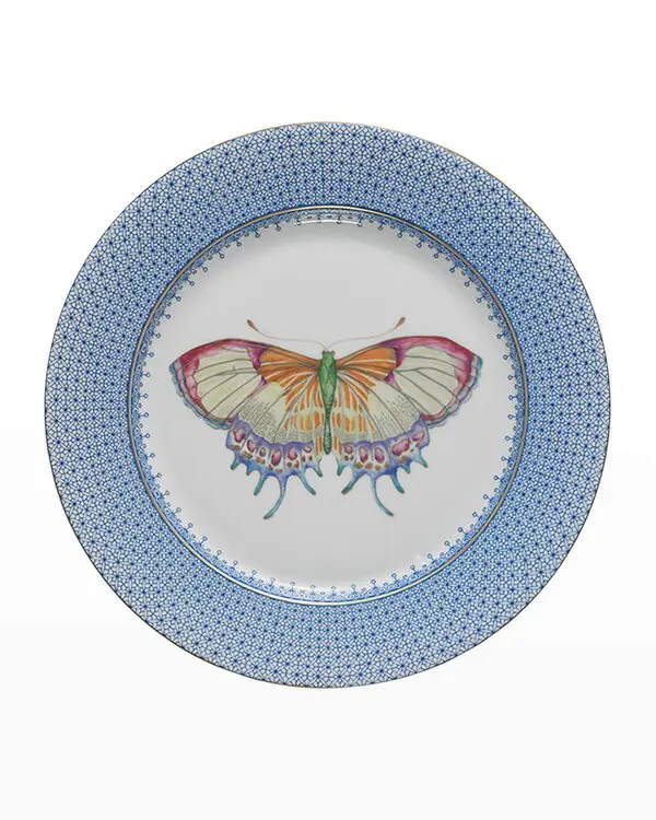 MOTTAHEDEH Cornflower Lace Dessert Plate With Butterfly Center - Lt. Blue