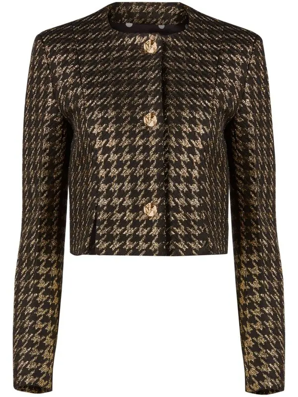 Nina Ricci Houndstooth Cropped Jacket - Black