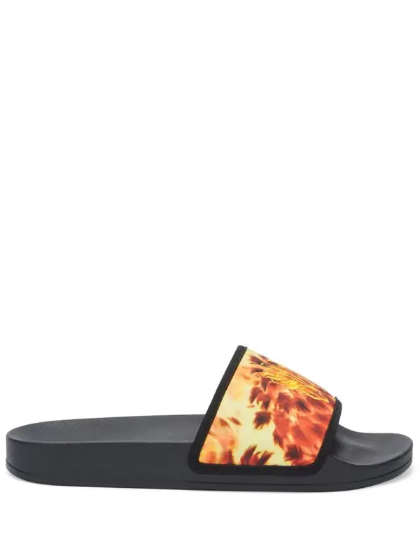 Palm Angels Abstract-Print Slides In Orange 50% Off Editorialist