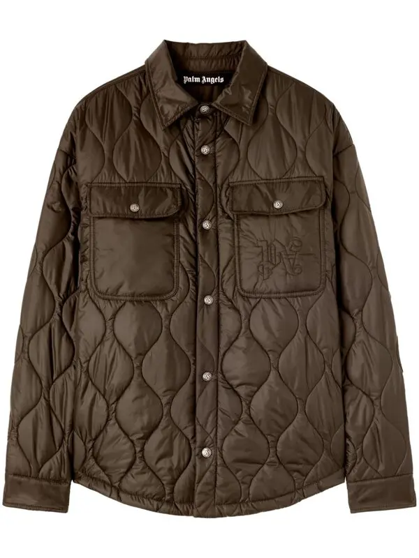 Palm Angels Logo-embroidered Quilted Jacket - Green