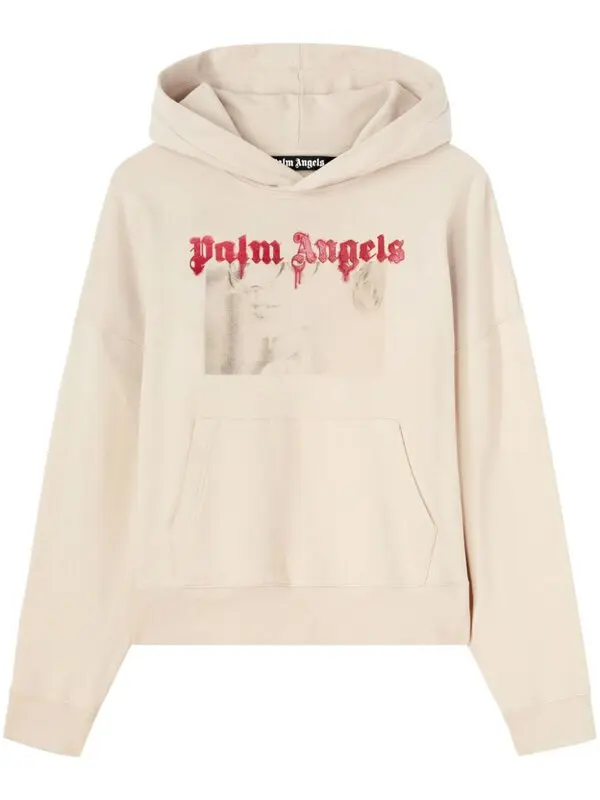 Palm Angels Portrait-print Cotton Hoodie - Neutrals