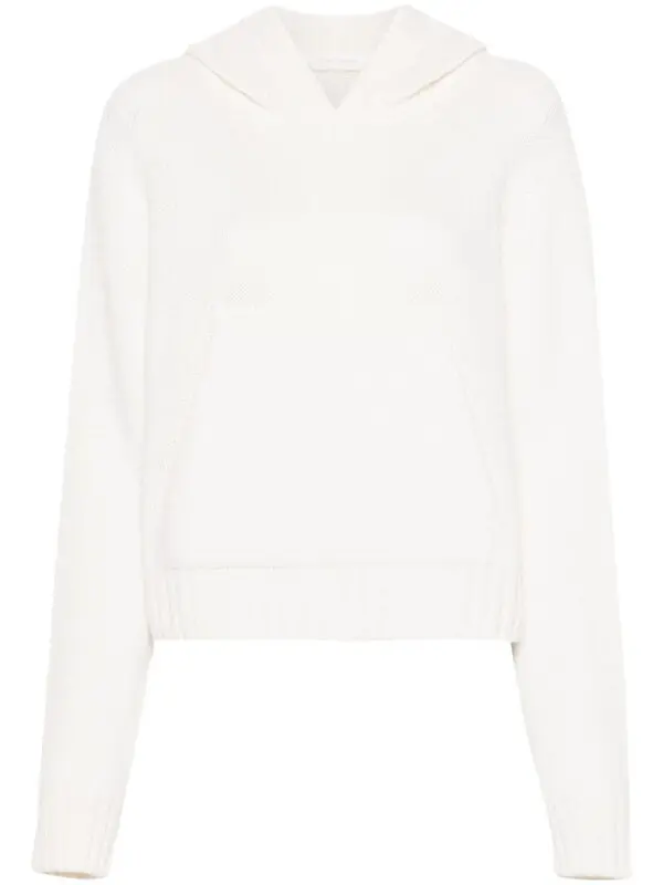 Palm Angels Curved Logo Knitted Hoodie - Neutrals