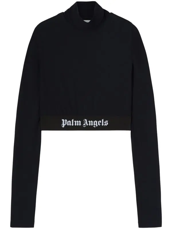 Palm Angels Logo-underband Mock-neck Crop Top - Black