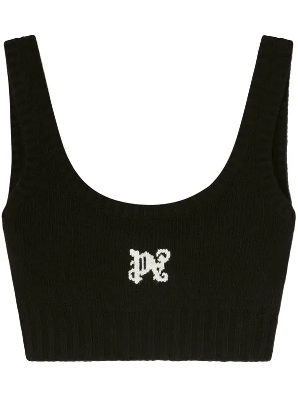 Palm Angels Intarsia Knit Logo Crop Top