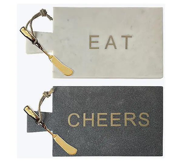 YOUNG'S INC. Young's Serving Board With Spreader, Eat & Chee Rs, Set Of 2