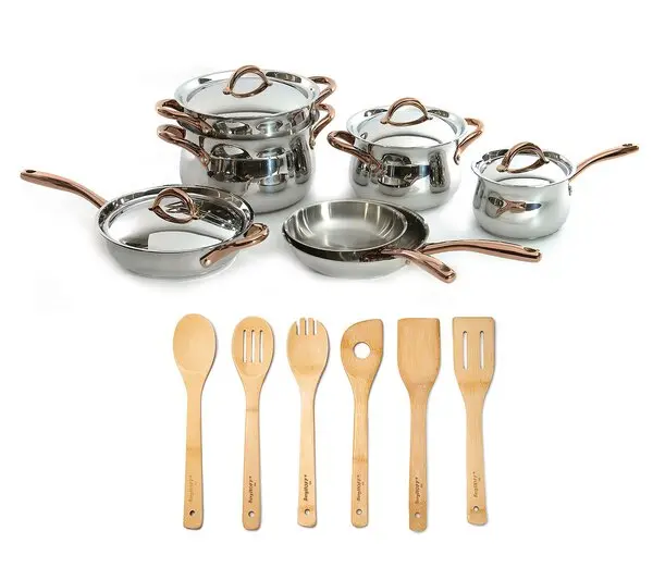 BERGHOFF Ouro Gold 17pc 18/10 Ss Cookware Set, Lids