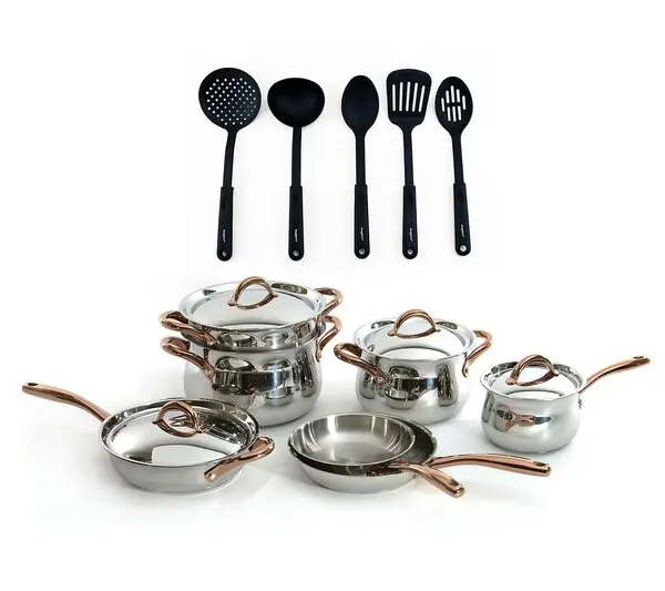 BERGHOFF Ouro Gold 16pc 18/10 Ss Cookware Set W Th Ss Lids