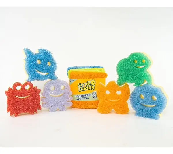 SCRUB DADDY Scrub Mommy Set Of 6 Summer Shape Sponge Set W/ 3 Towels