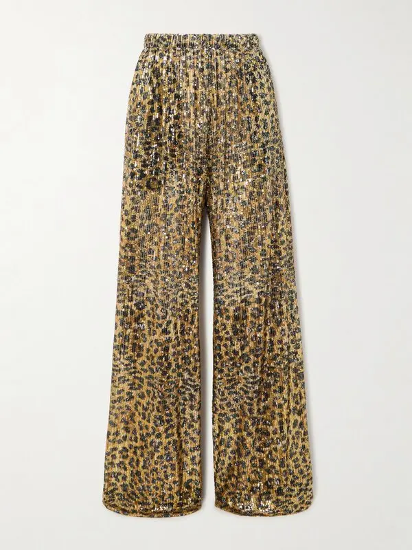 AZ FACTORY Idril Leopard-print Sequined Wide-leg Pants